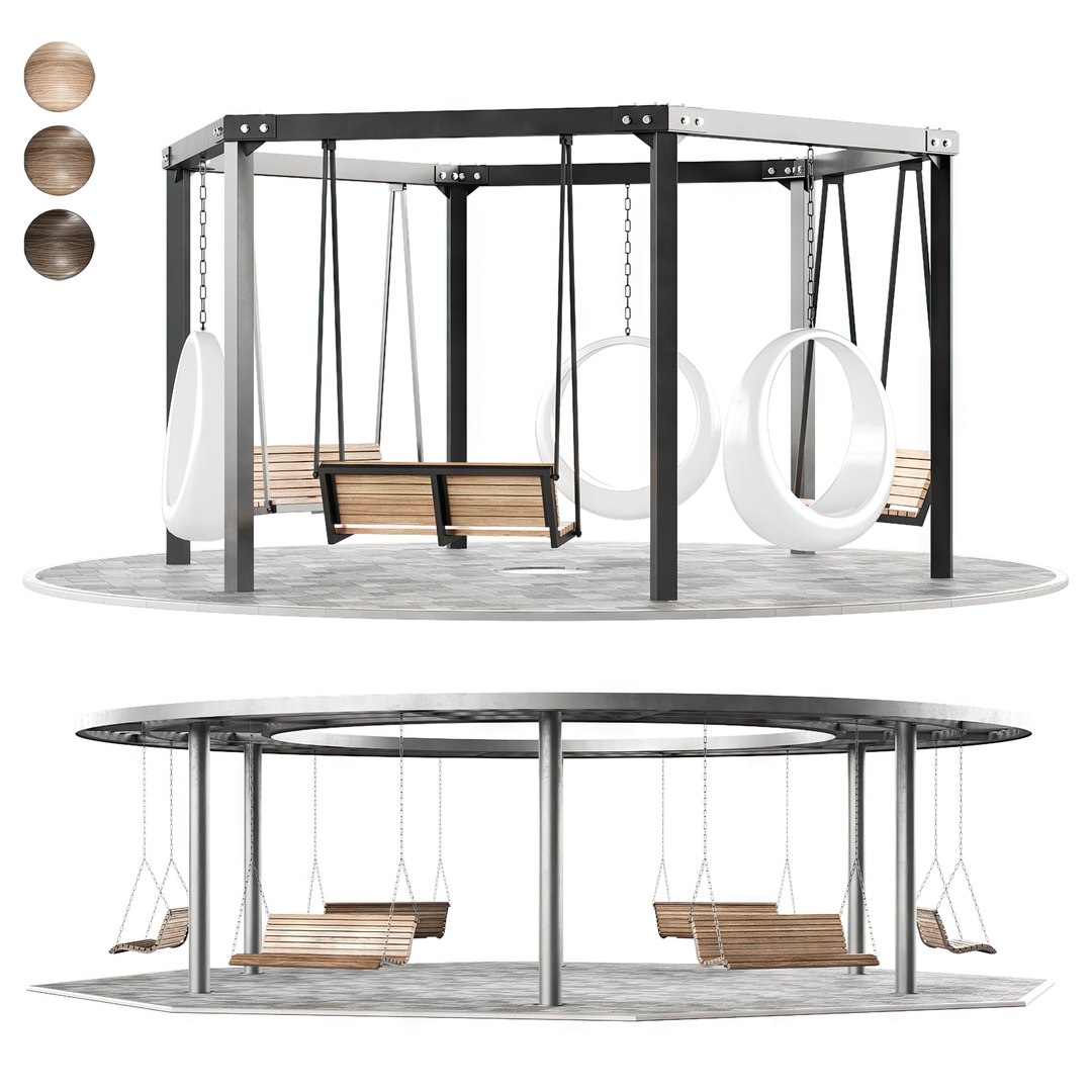 3D Set Of Pergolas Gazebos Canopies With Swings Benches Model - TurboSquid 2340422