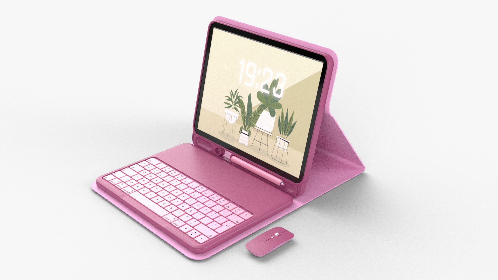 3D Modern Pc Tablet Set Pen Mouse Pink Plastic Version Model ...