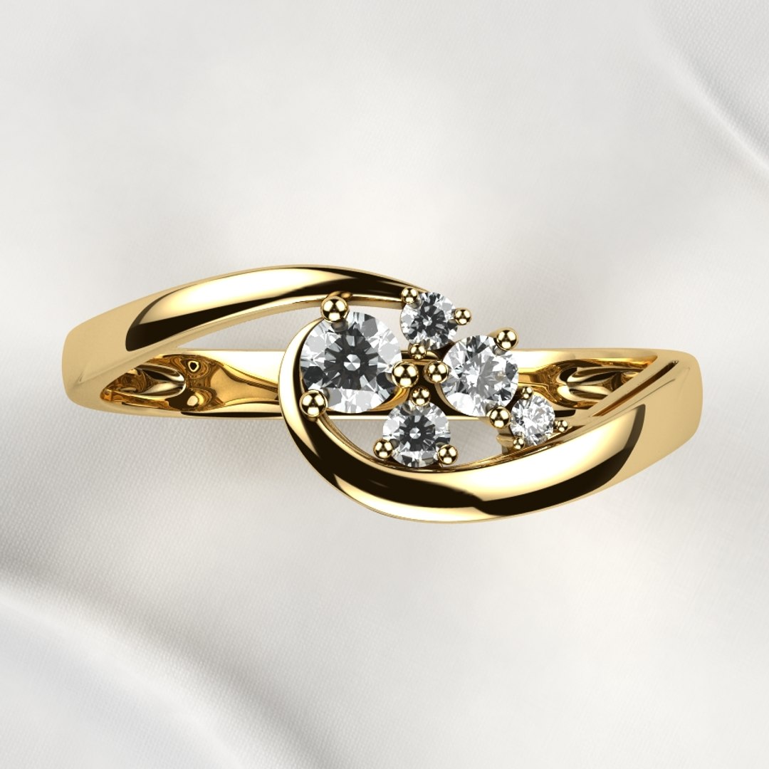 Five Diamonds Nest Beautiful Gold Ring 3D Model - TurboSquid 1878360