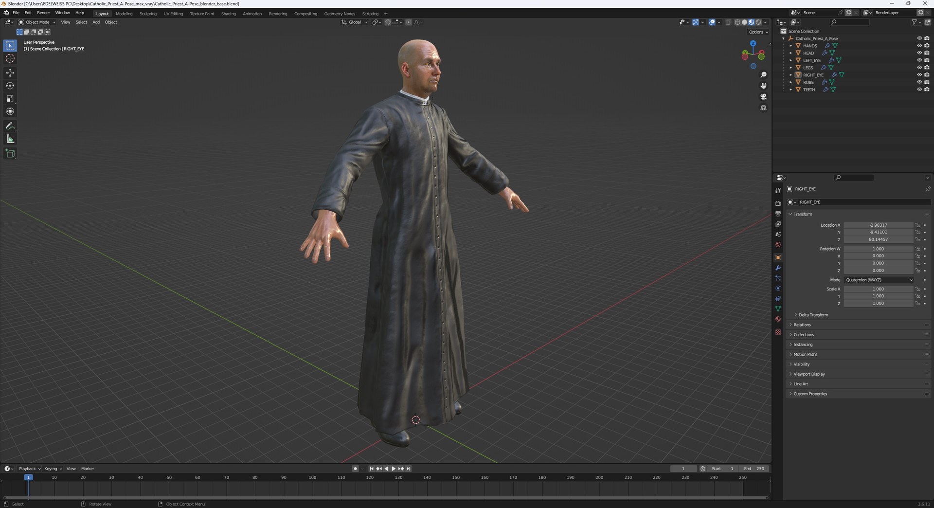 3D Catholic Priest A-Pose - TurboSquid 2320890