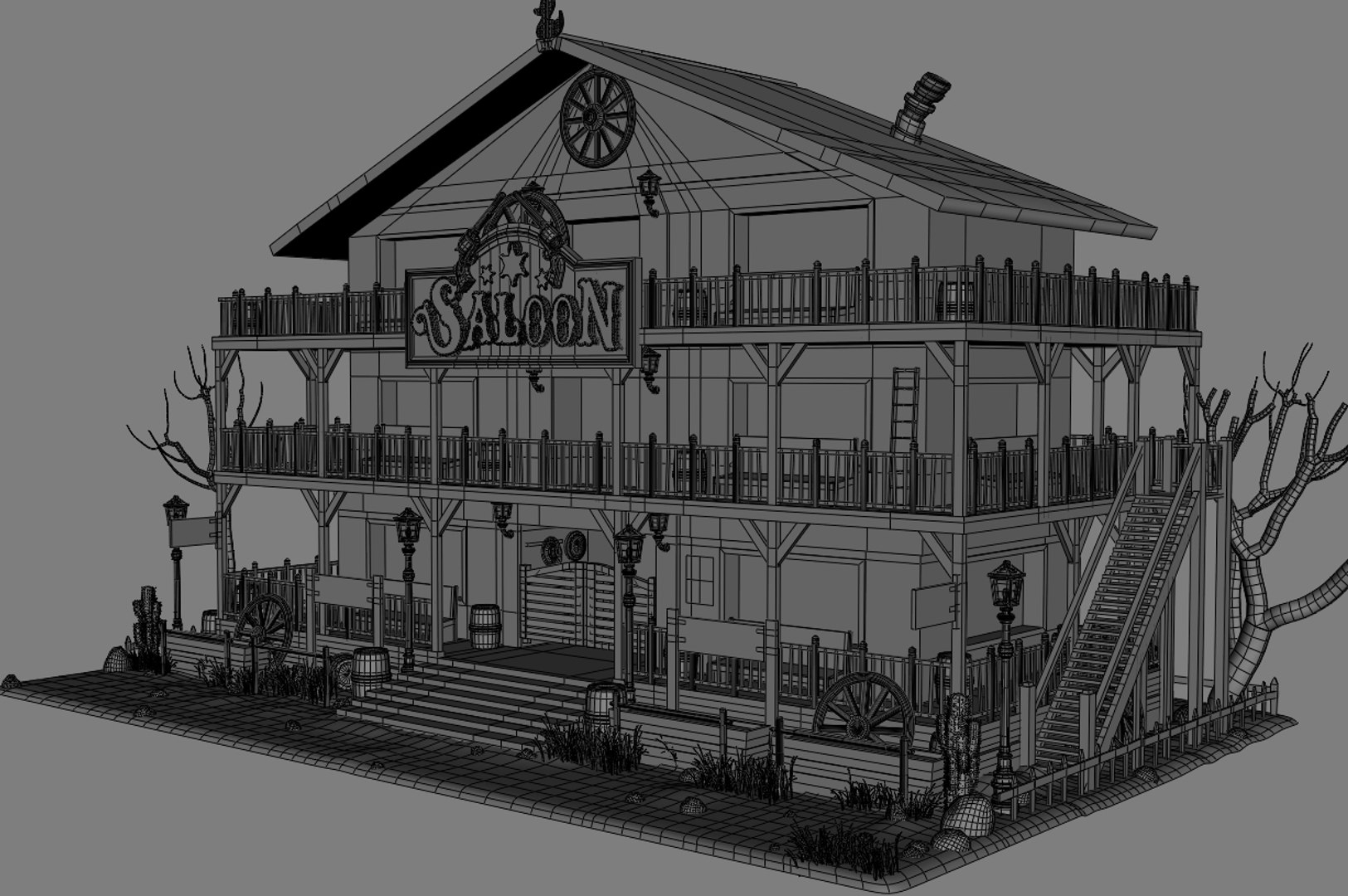 3d Model Cartoon Western Saloon