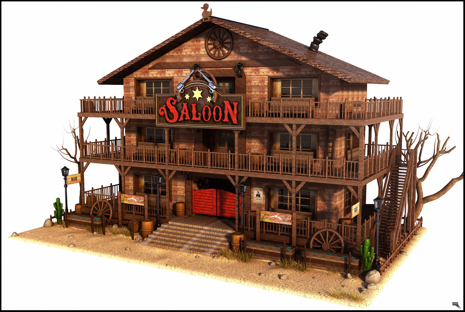 3d Model Cartoon Western Saloon
