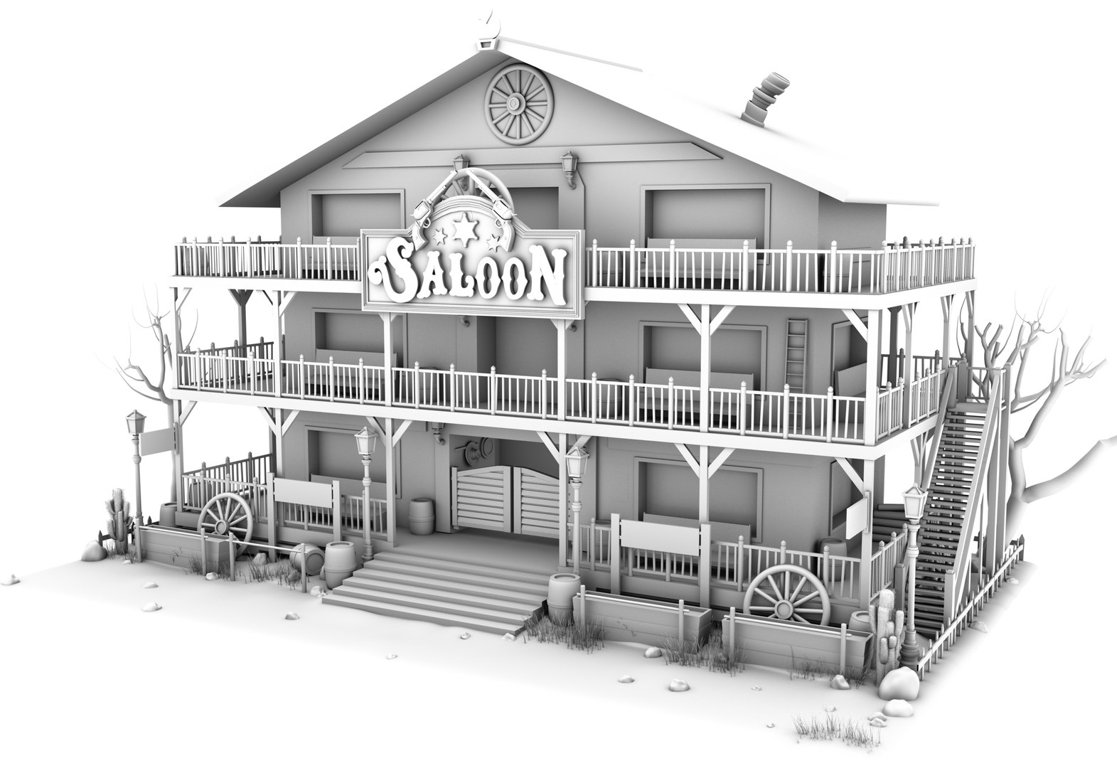 3d Model Cartoon Western Saloon