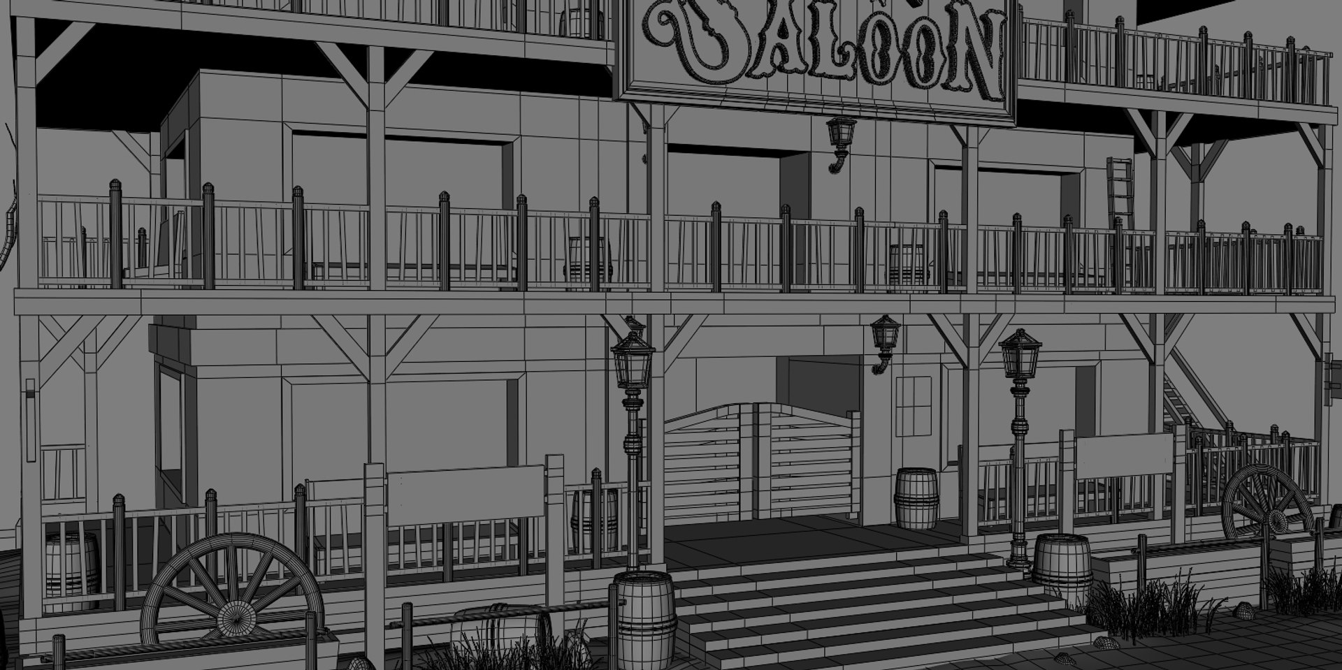 3d Model Cartoon Western Saloon