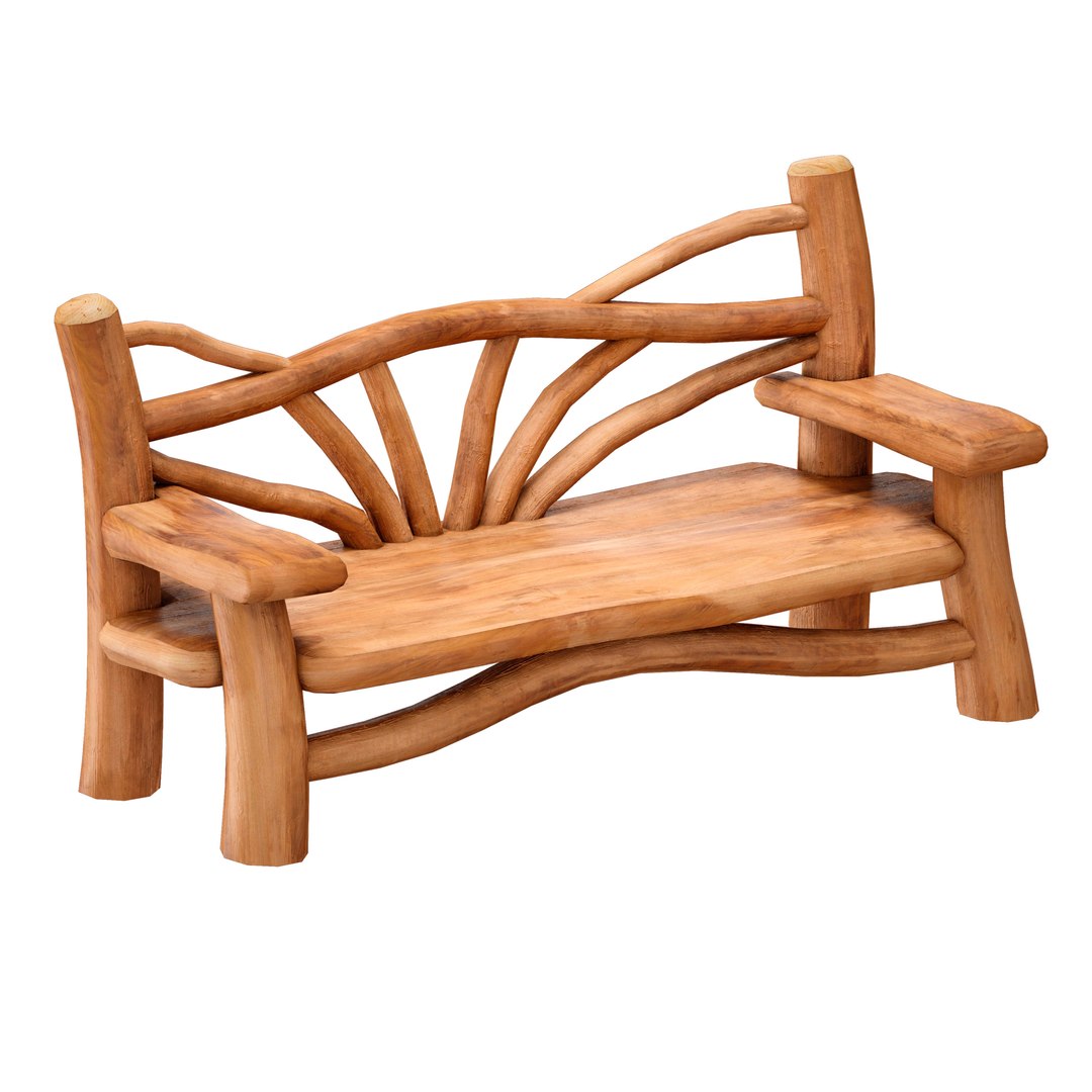 3D Wooden bench made of logs and branches - TurboSquid 1960668
