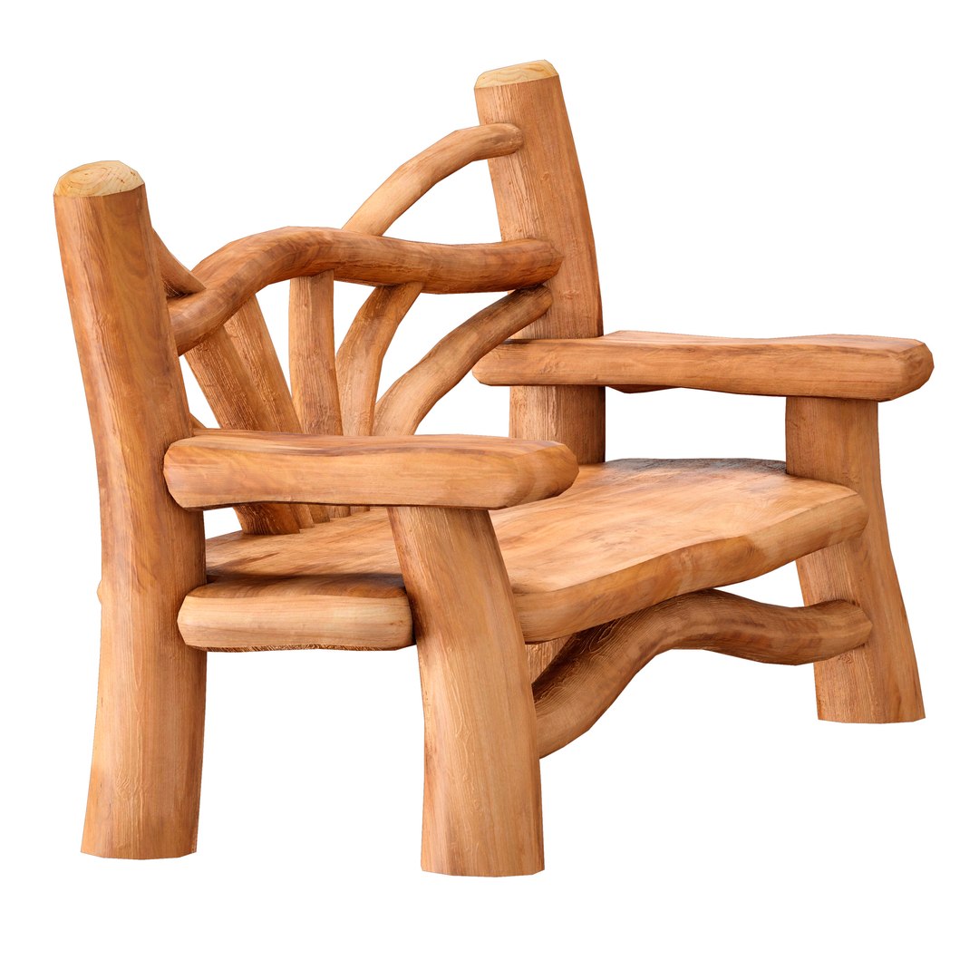 3D Wooden bench made of logs and branches - TurboSquid 1960668