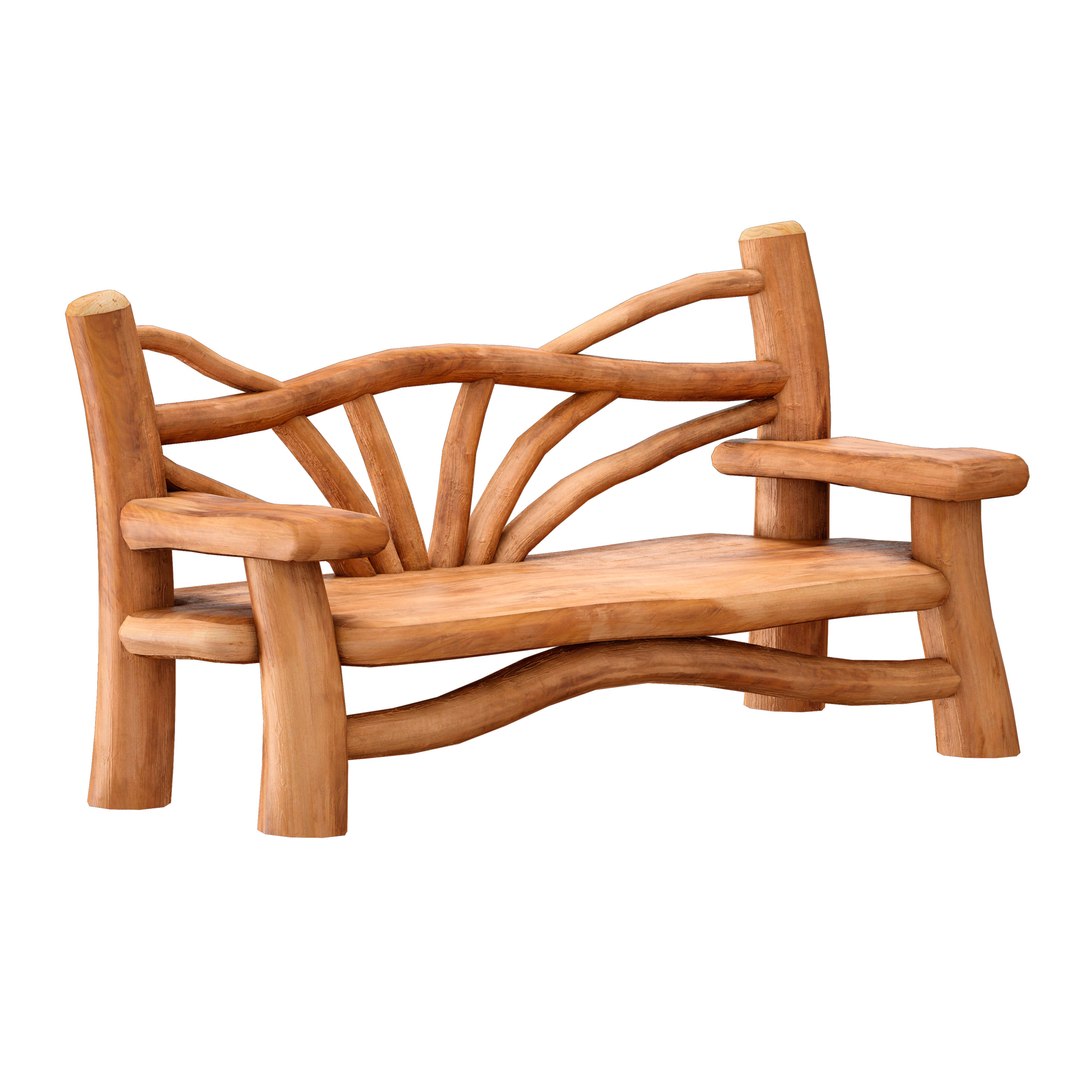 3D Wooden Bench Made Of Logs And Branches - TurboSquid 1960668