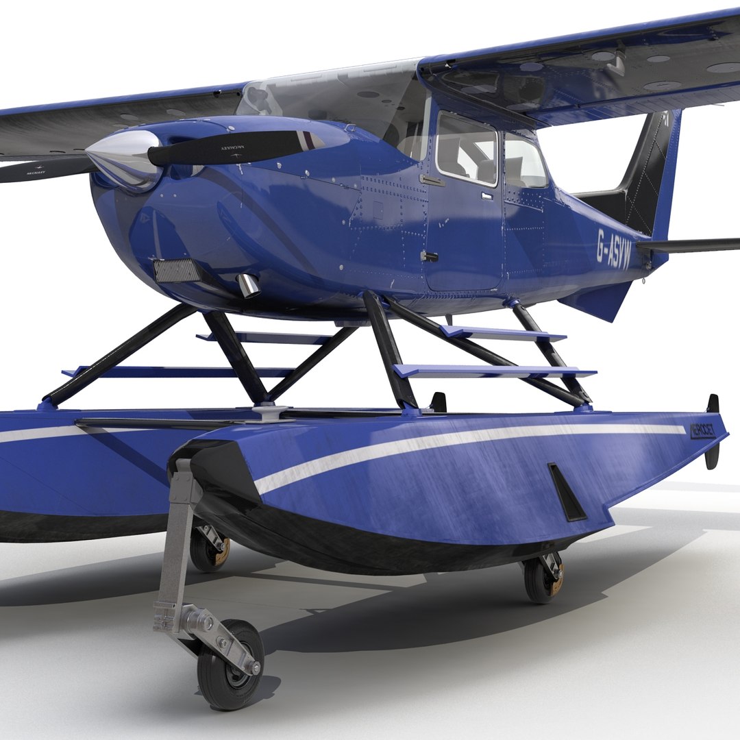 3d model cessna 172 blue seaplane