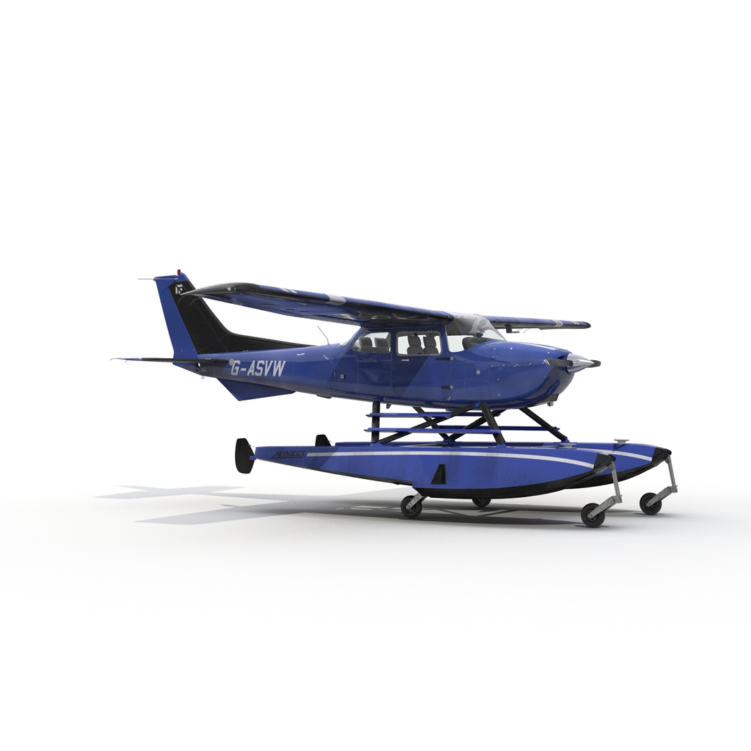 3d Model Cessna 172 Blue Seaplane