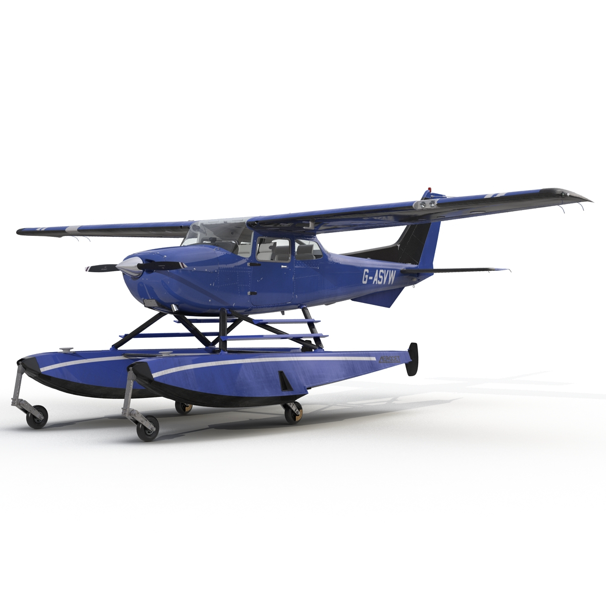 3d model cessna 172 blue seaplane