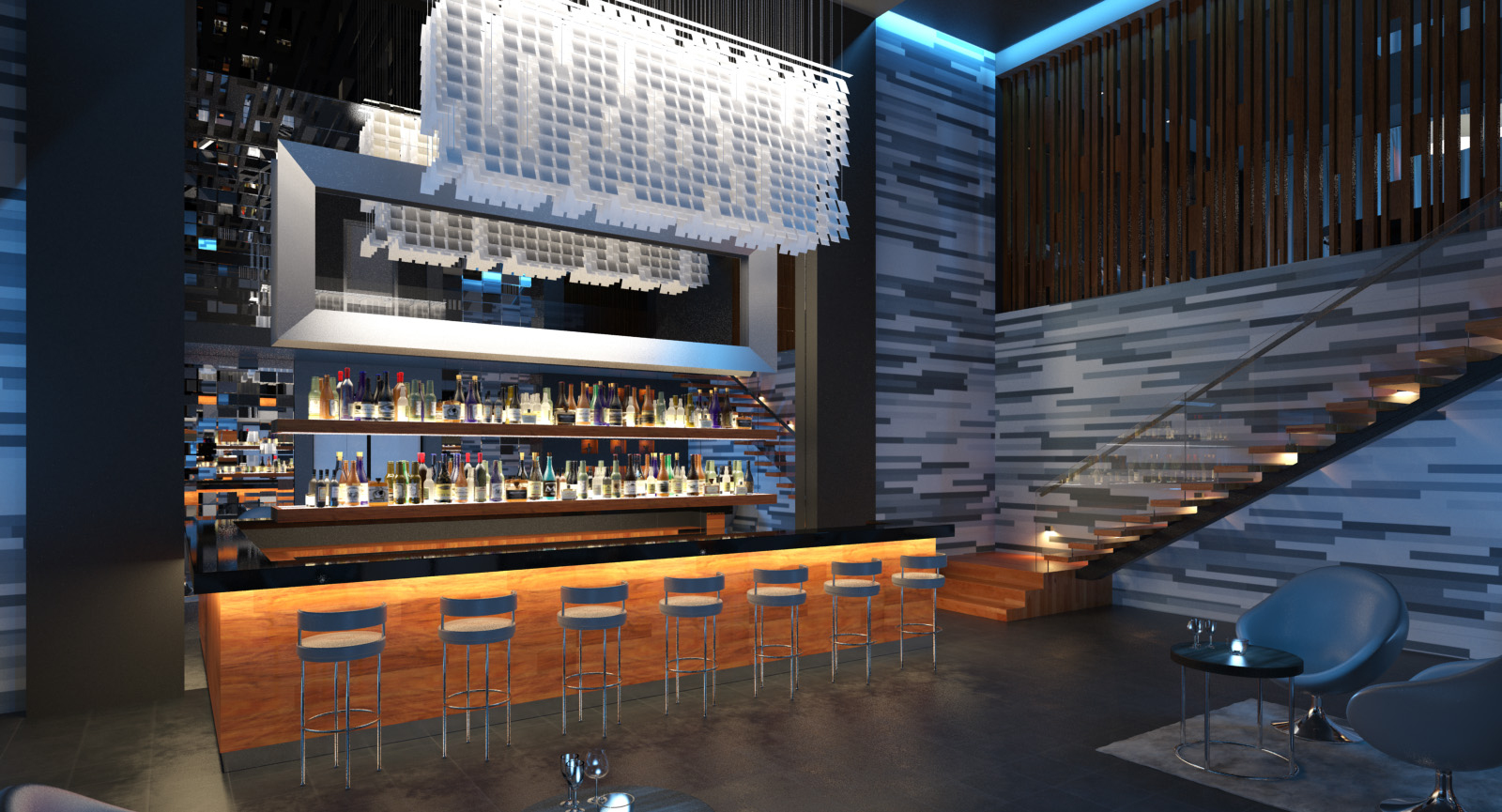 3d scene contemporary lounge bar