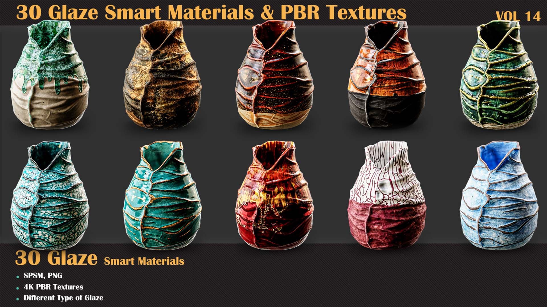 3D 30 Glaze Smart Materials PBR Textures - Vol 14 - TurboSquid 2258110