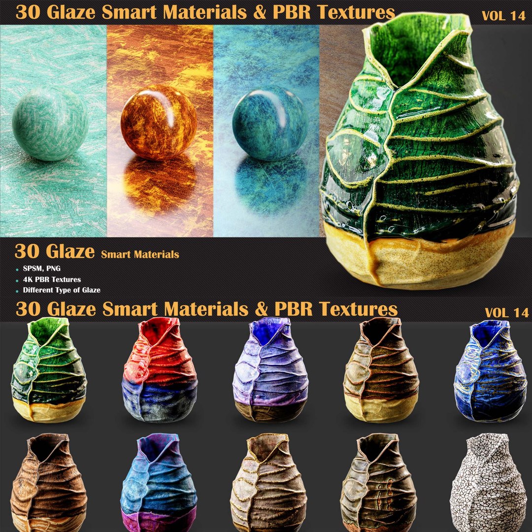 3D 30 Glaze Smart Materials PBR Textures - Vol 14 - TurboSquid 2258110