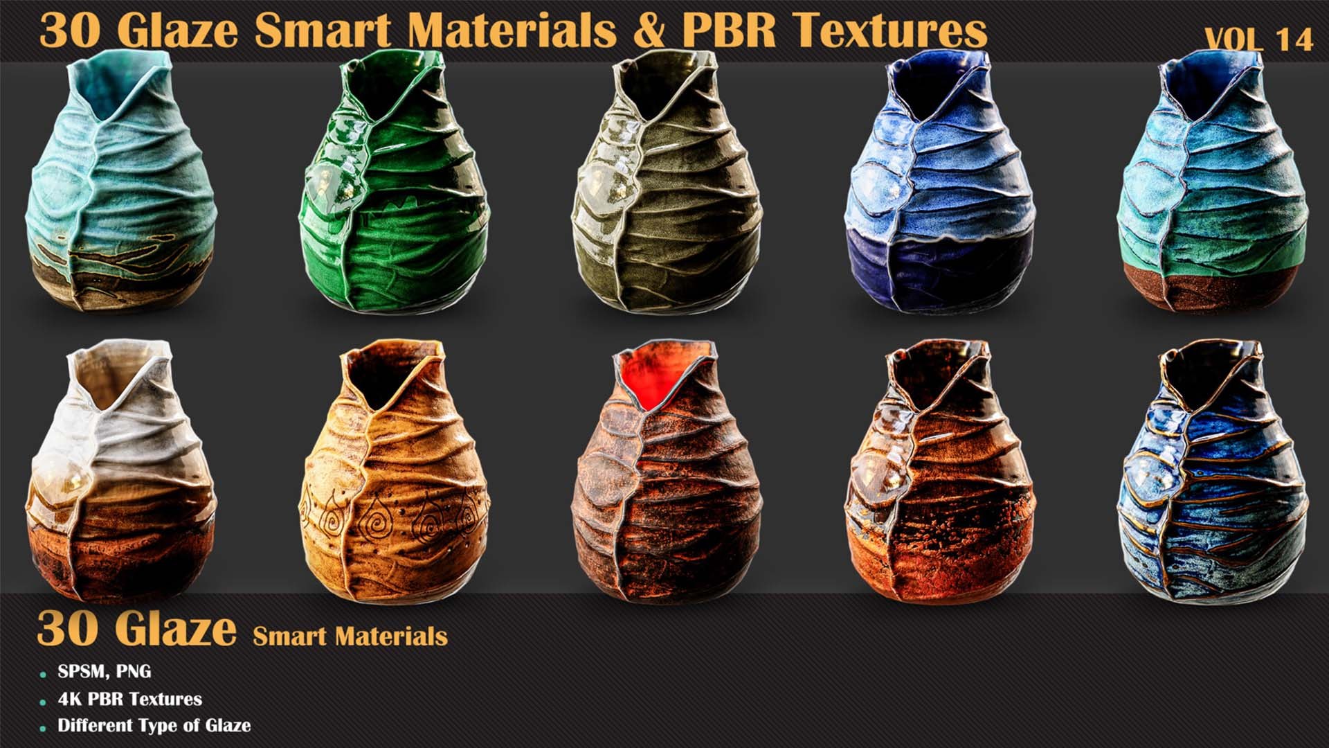 3D 30 Glaze Smart Materials PBR Textures - Vol 14 - TurboSquid 2258110