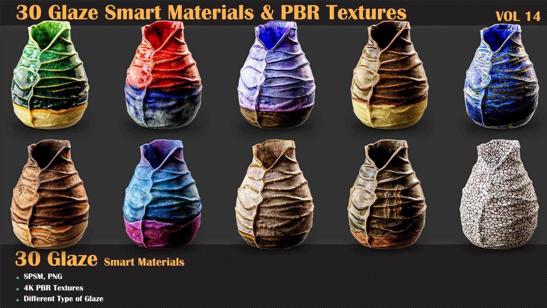 3D 30 Glaze Smart Materials PBR Textures - Vol 14 - TurboSquid 2258110