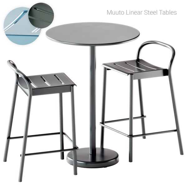 Muuto Linear Steel Cafe Table Square Round and Counter Stool 3D 모델 ...