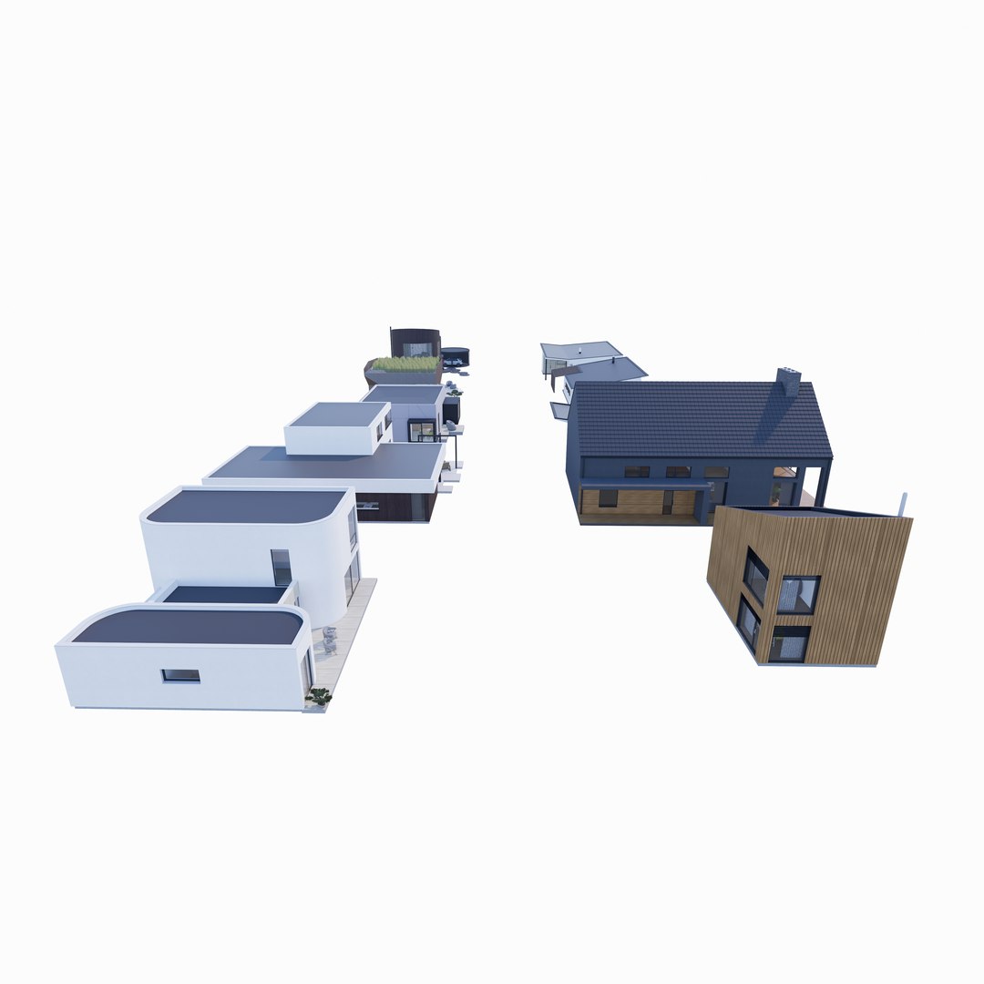 3D 10 Houses Part 2 - Created With Fully Parametric Revit Families ...