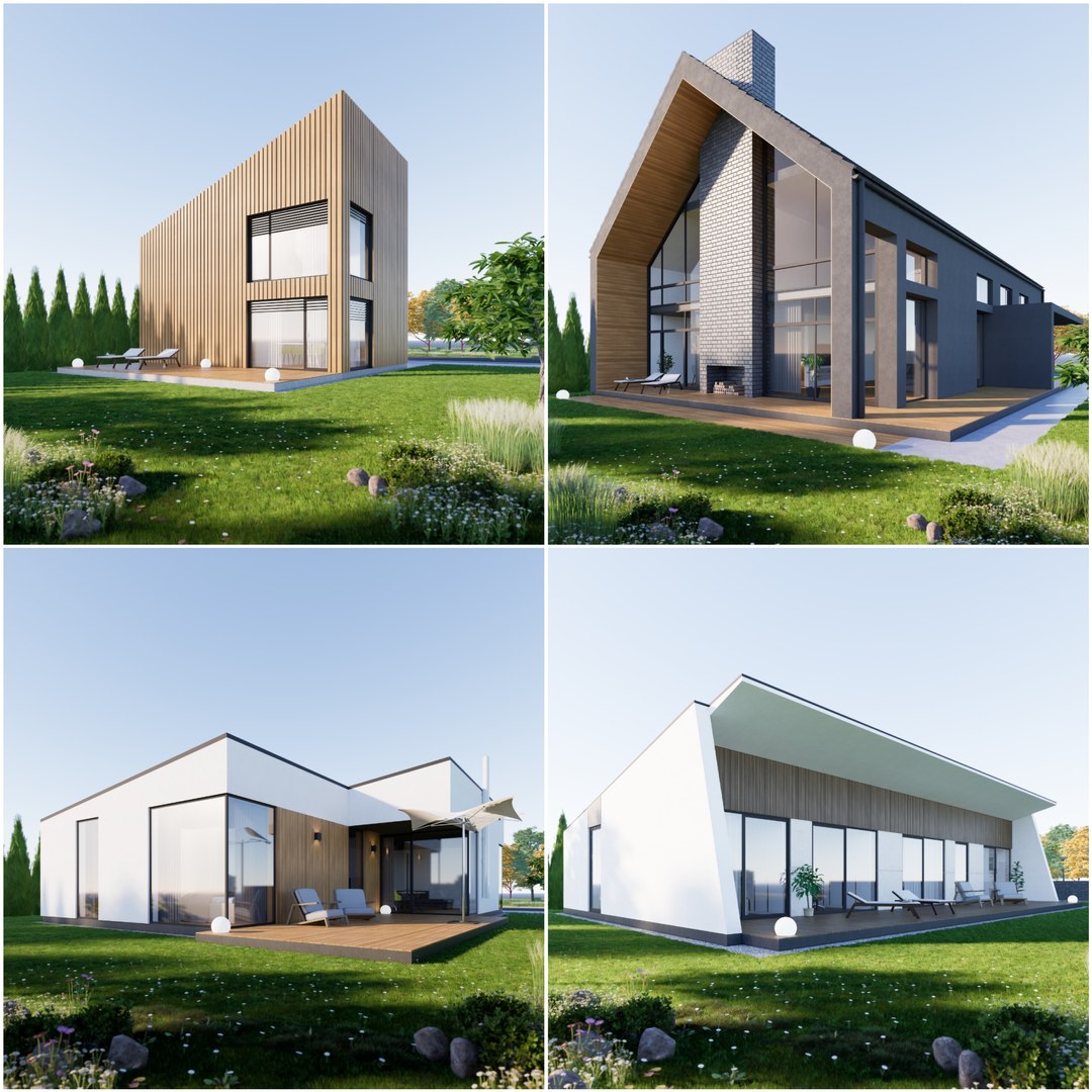 3D 10 Houses Part 2 - Created With Fully Parametric Revit Families ...