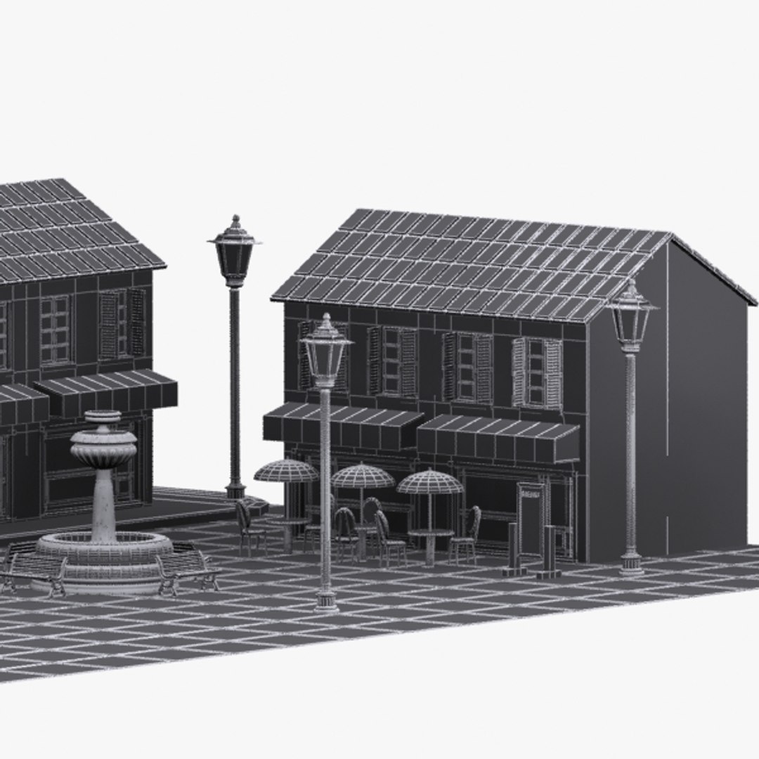 3d model cartoon town square