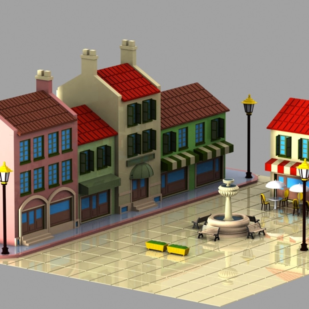 3d model cartoon town square