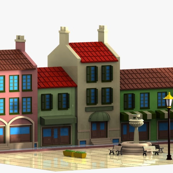 3d model cartoon town square