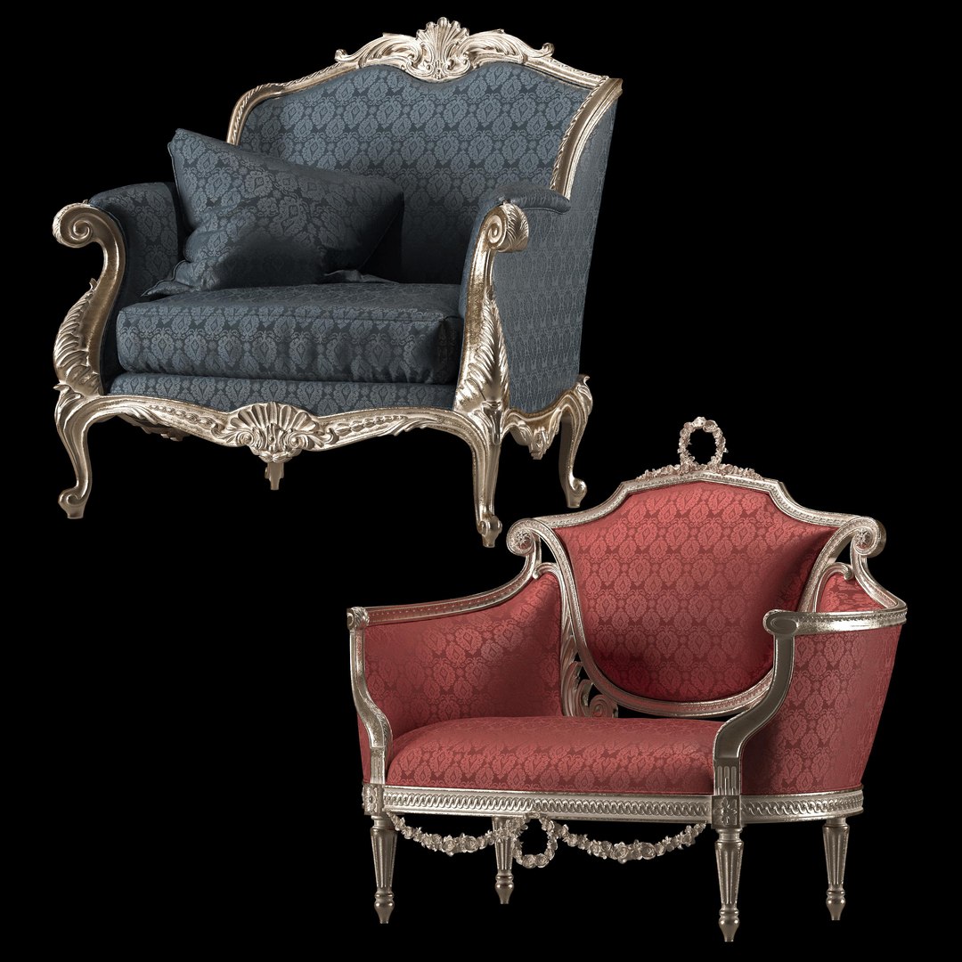 Rococo Armchairs 3D Model - TurboSquid 1920932