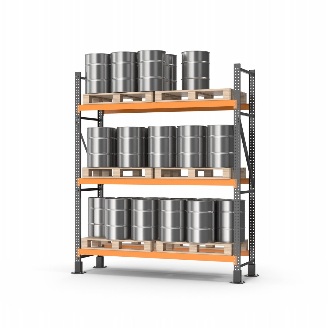 Metal Shelf Pallet Rack And Metal Barrels 3D Model - TurboSquid 2160160
