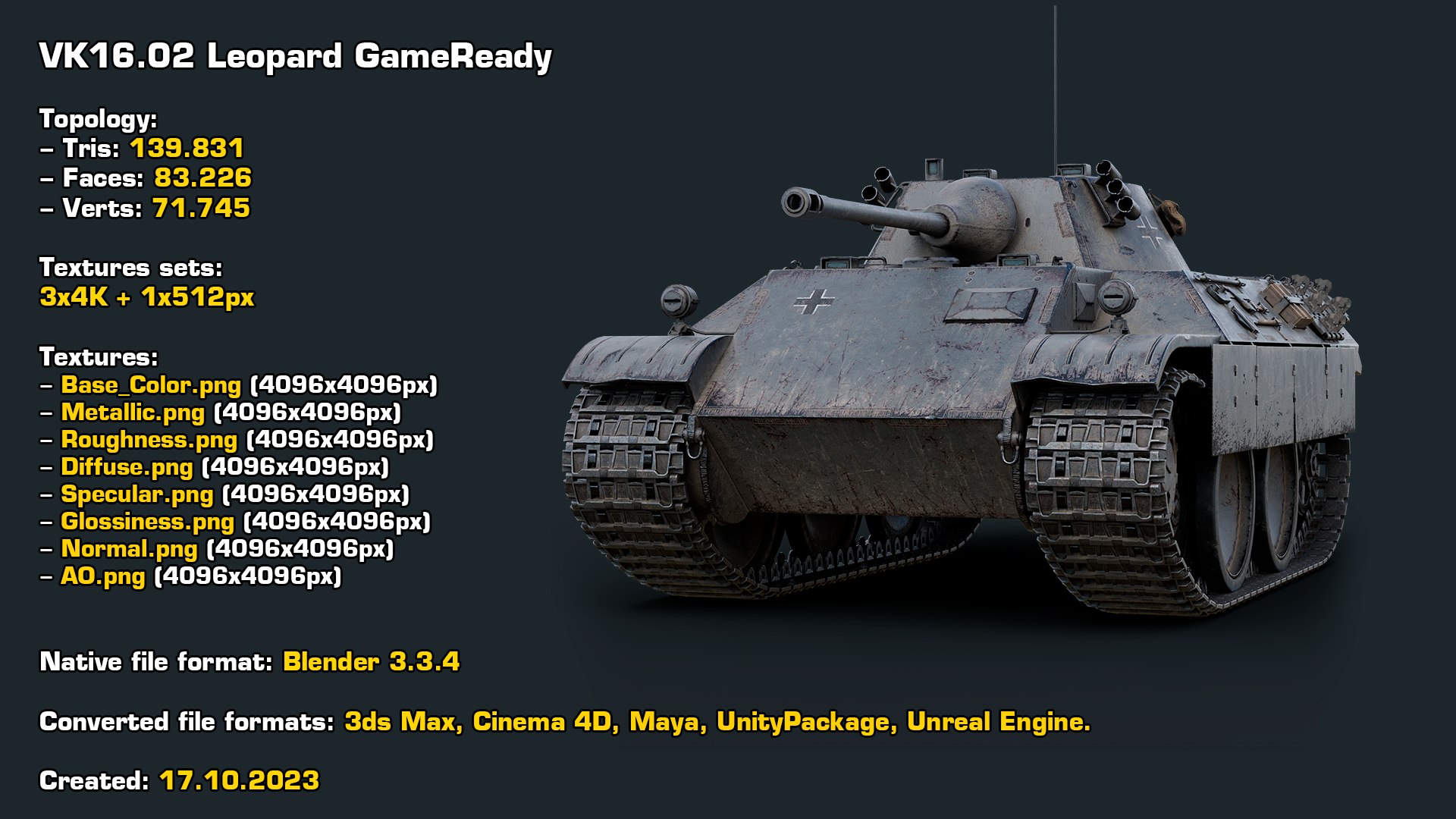 3D VK1602 Leopard Tank Gameready Model - TurboSquid 2140234