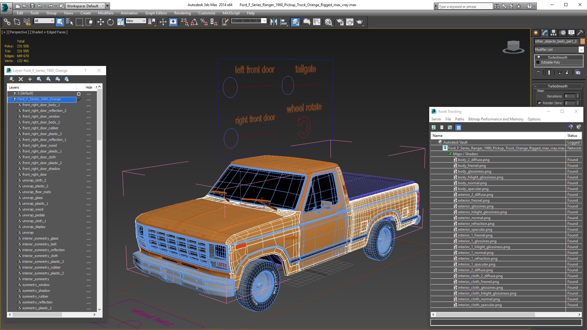3D model Ford F Series Ranger 1980 Pickup Truck Orange Rigged ...
