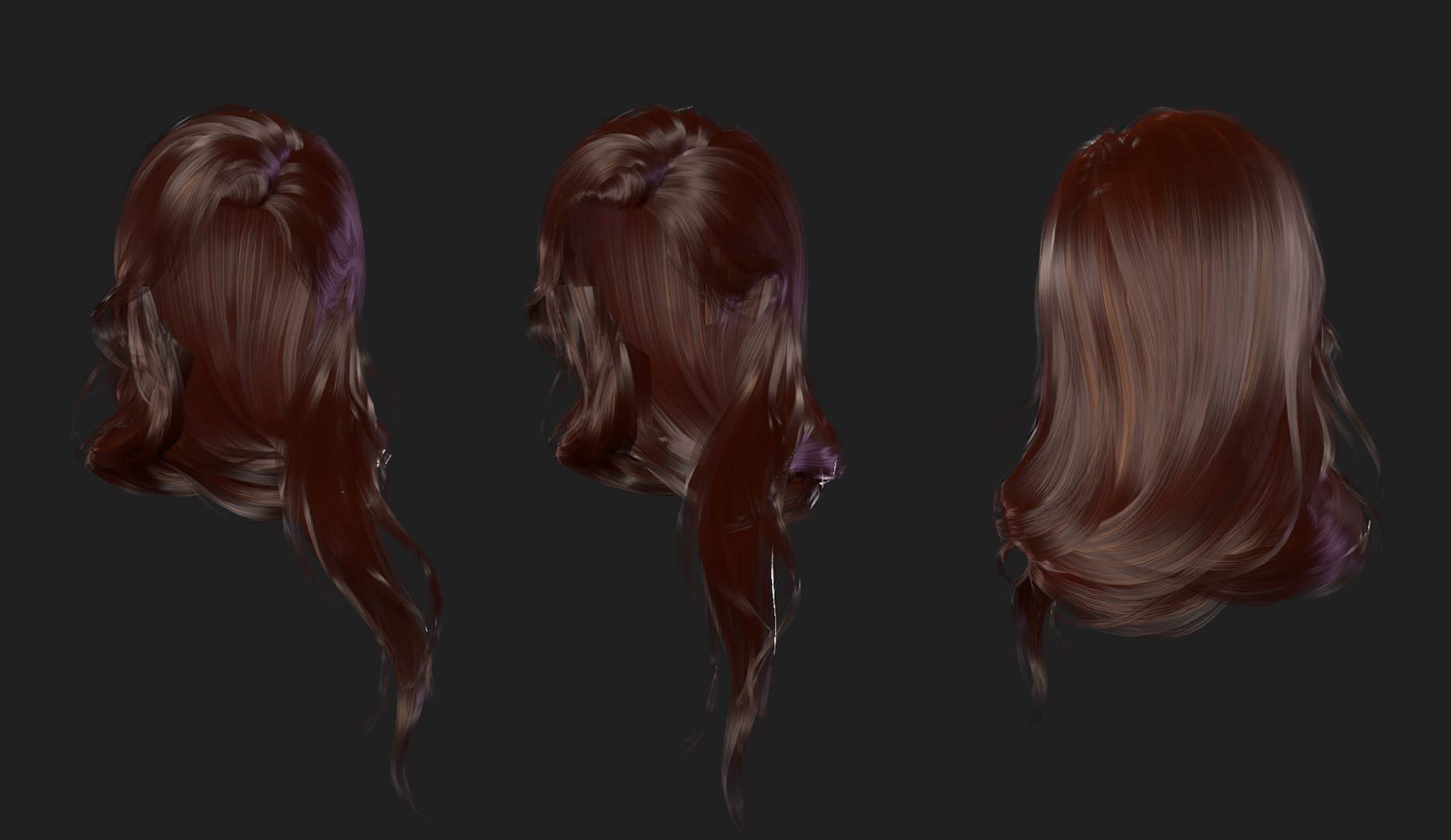 3D Model PBR Game Hair CG Hair Long Hair Big Waves Female Hair Beauty ...