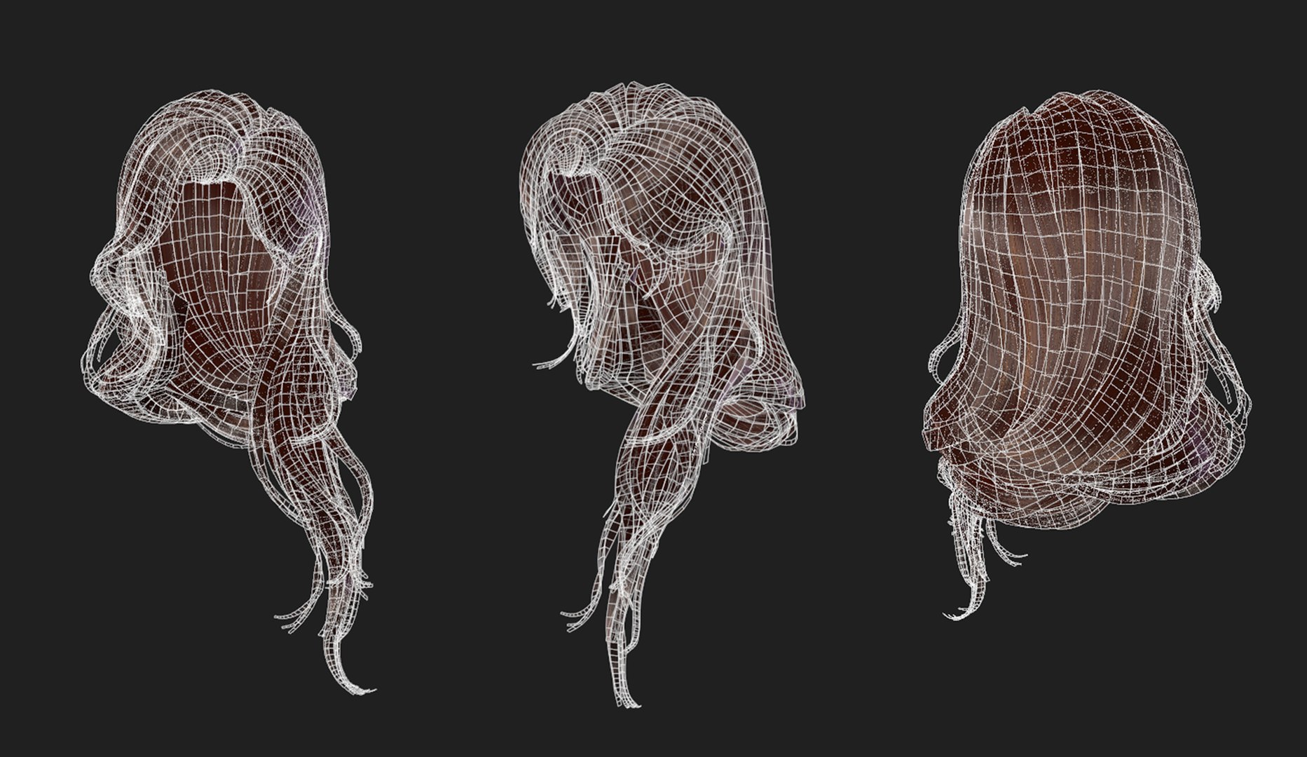 3D Model PBR Game Hair CG Hair Long Hair Big Waves Female Hair Beauty ...