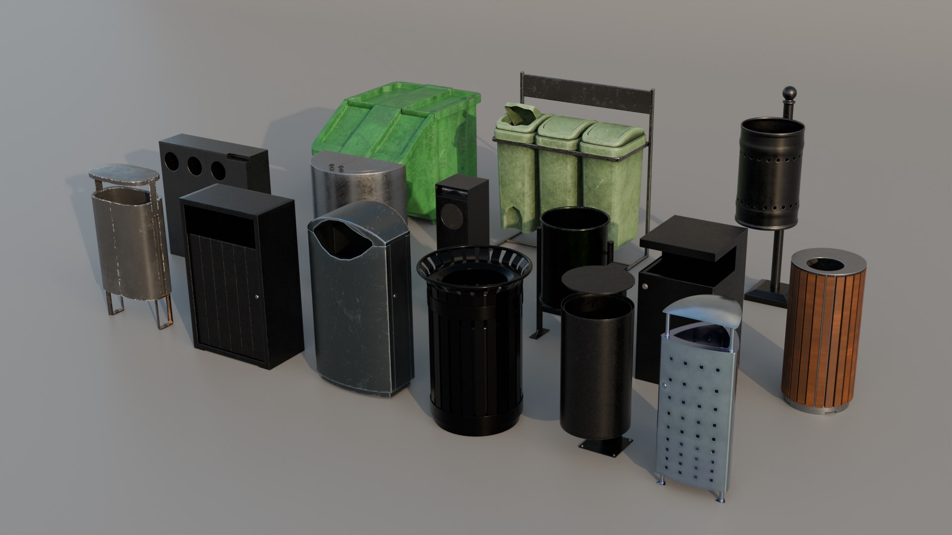 Street Trash Bin Kit 3D Model - TurboSquid 2258800
