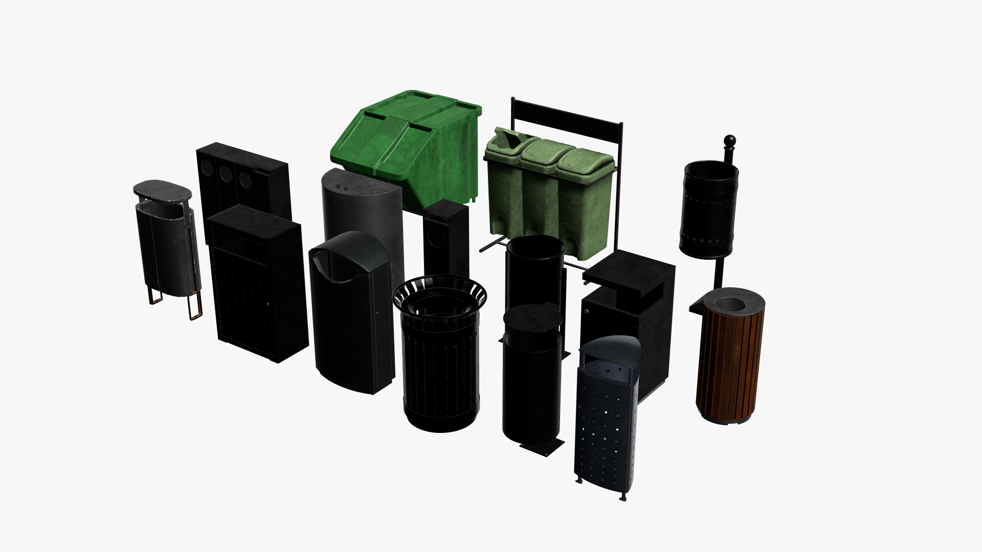 Street Trash Bin Kit 3D Model - TurboSquid 2258800