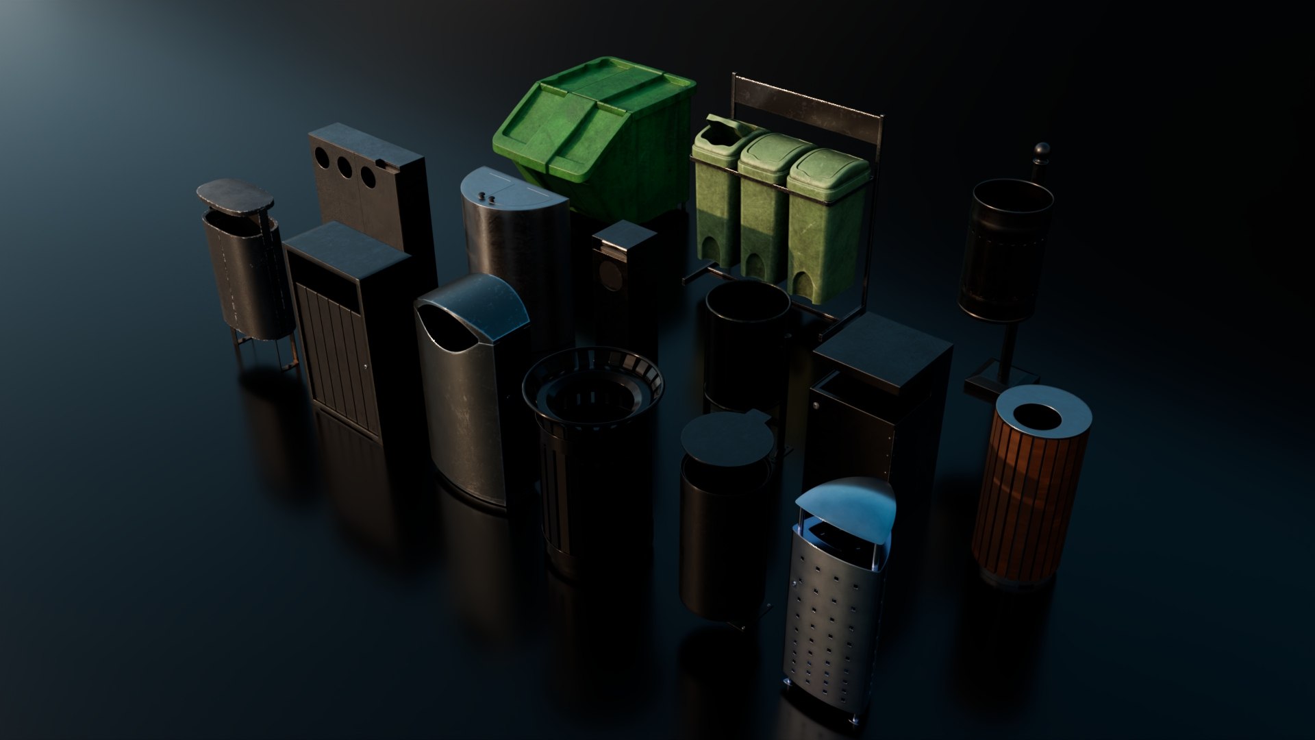 Street Trash Bin Kit 3D Model - TurboSquid 2258800