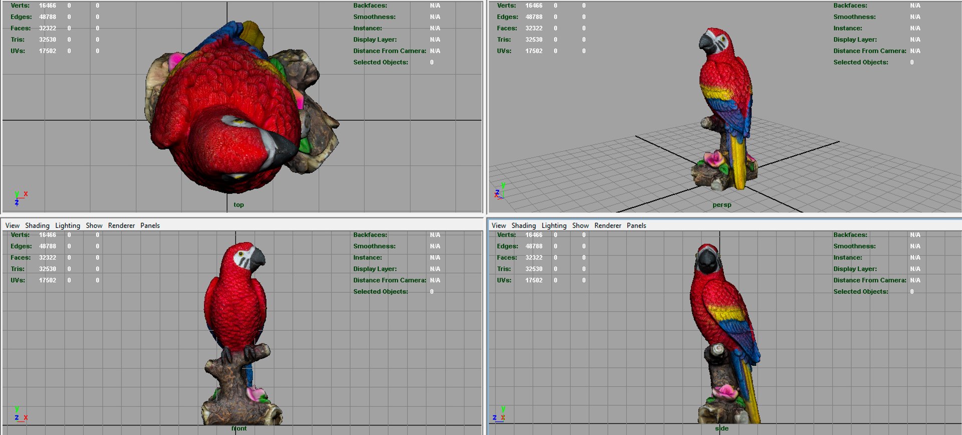3d Obj Red Parrot
