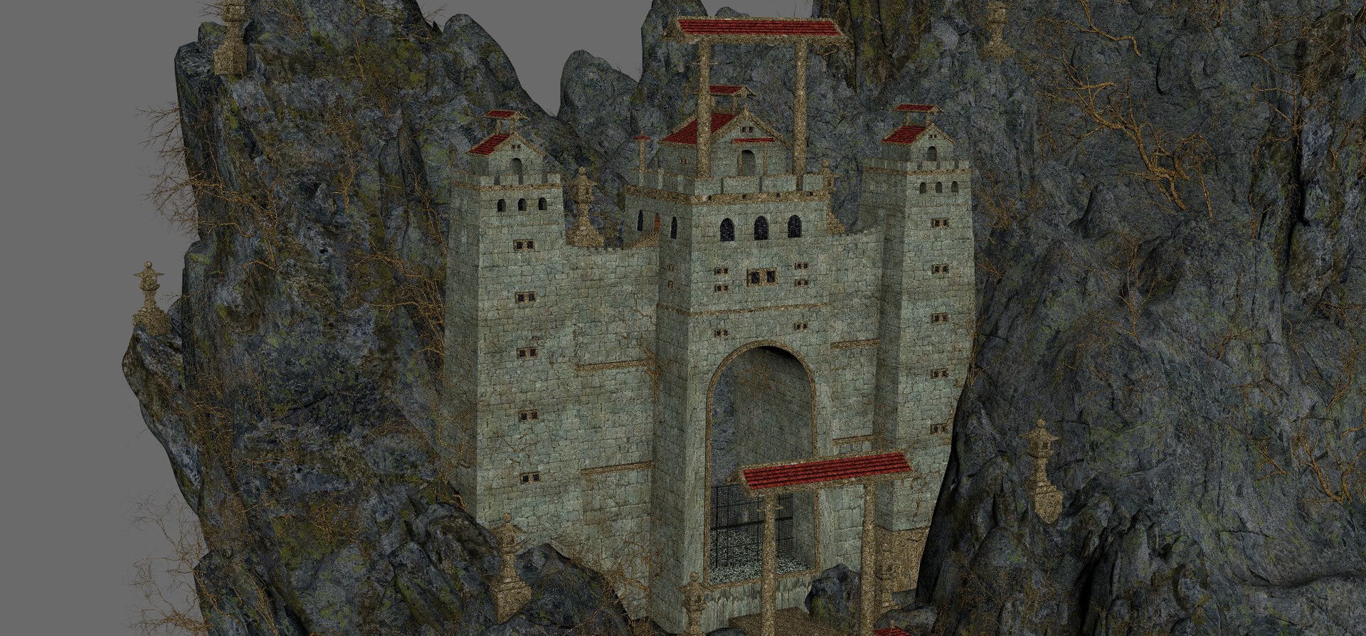 3D Asian Mountain Castle Environment - TurboSquid 2215801