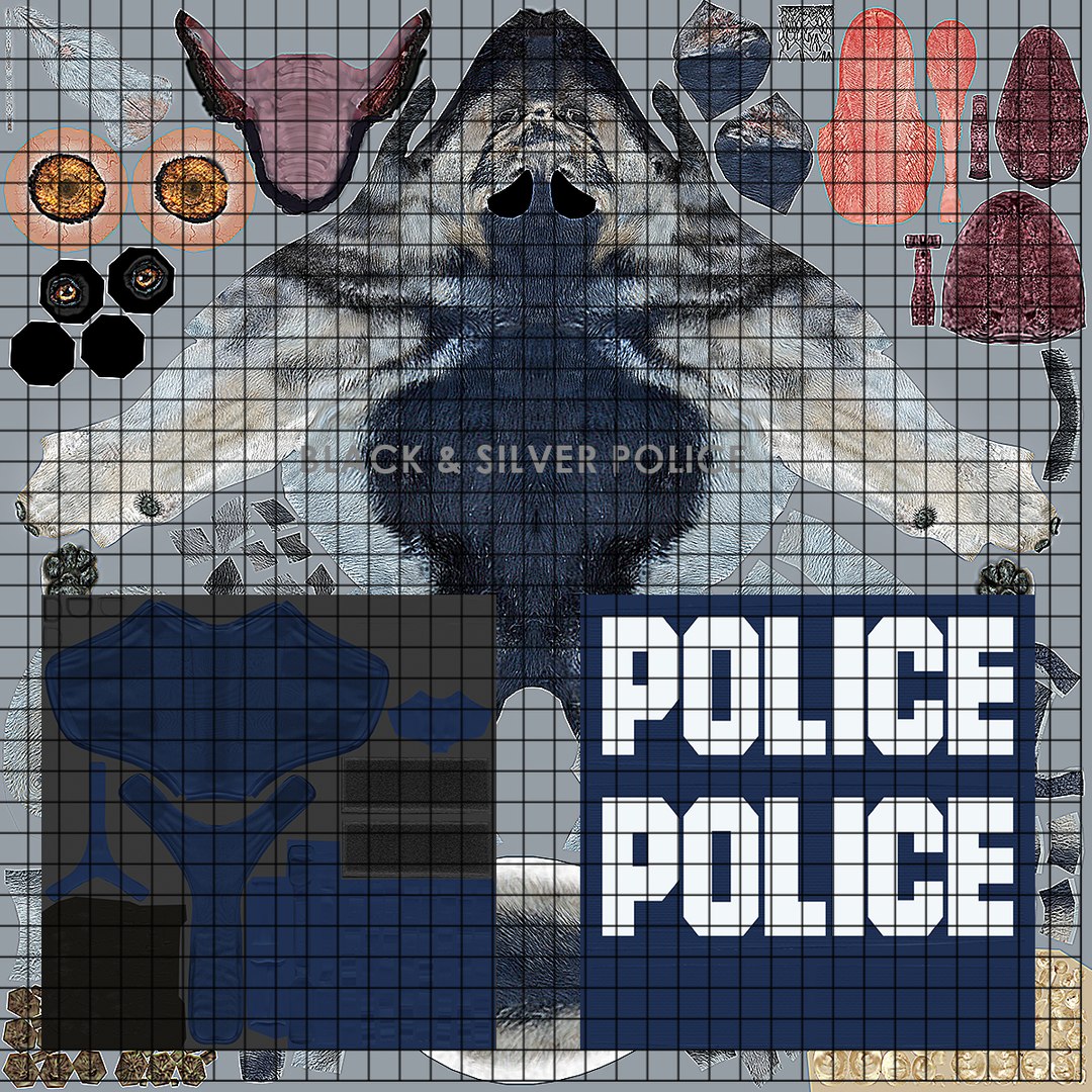 3D Police Shepherd Dog Black And Silver Diffuse And Specular Maps Addon ...