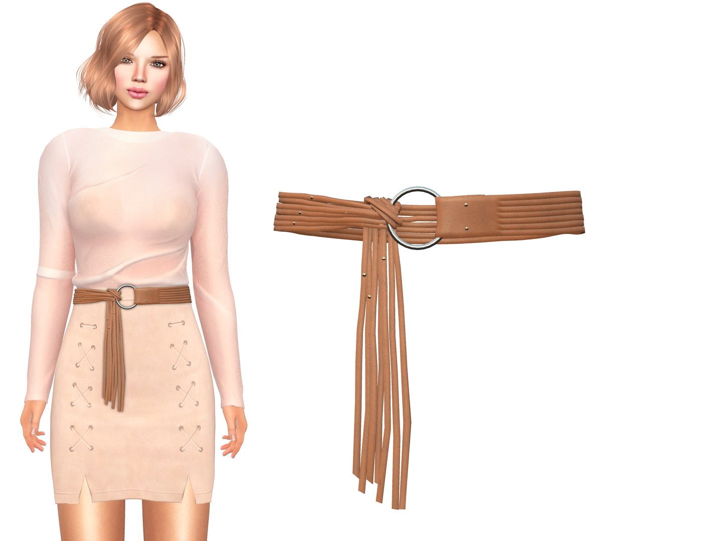 3D Fashion Brown Leather Fringes Belt Model - TurboSquid 1889276