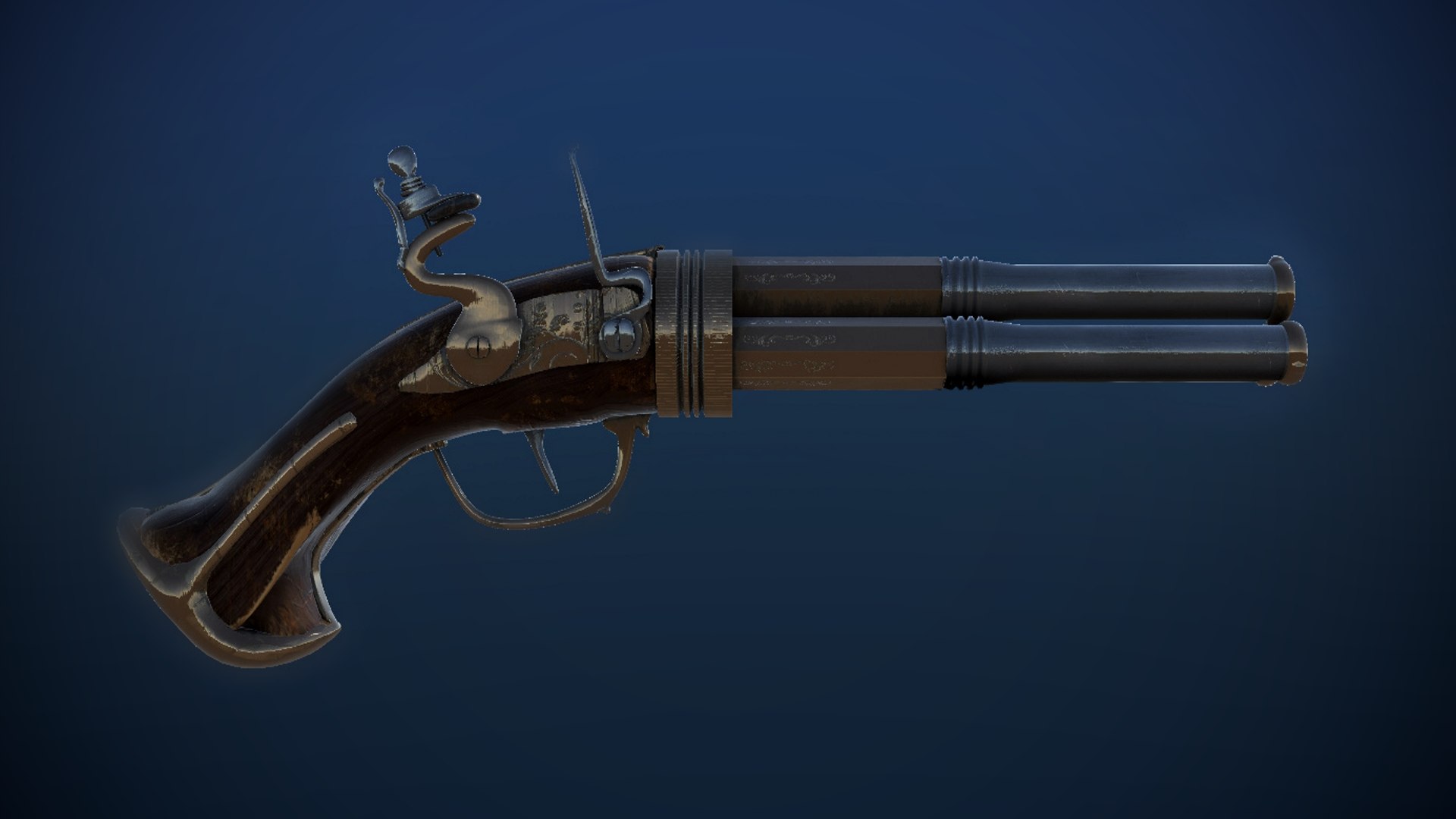 Antique 3 Barrel Flintlock Pistol Model - TurboSquid 1454061