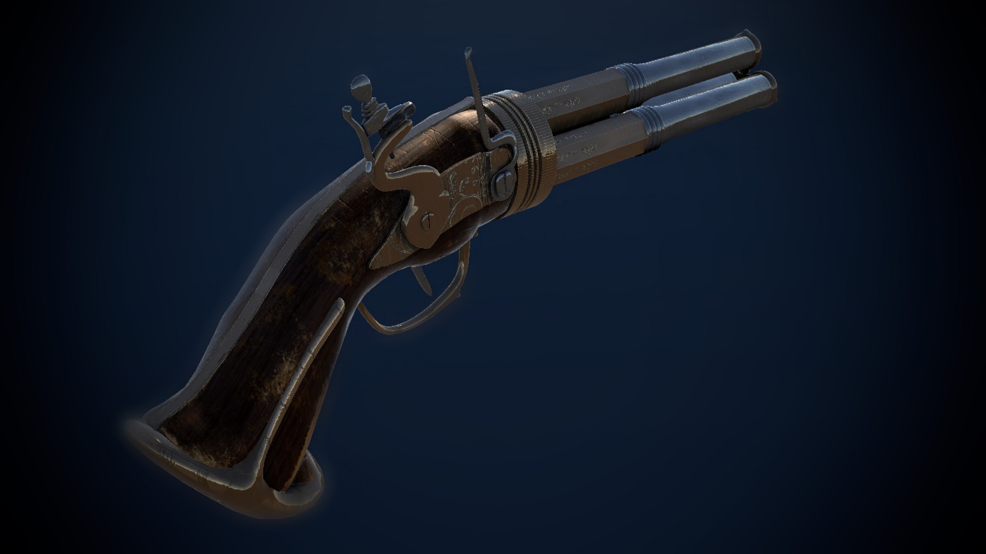 Antique 3 Barrel Flintlock Pistol Model - TurboSquid 1454061