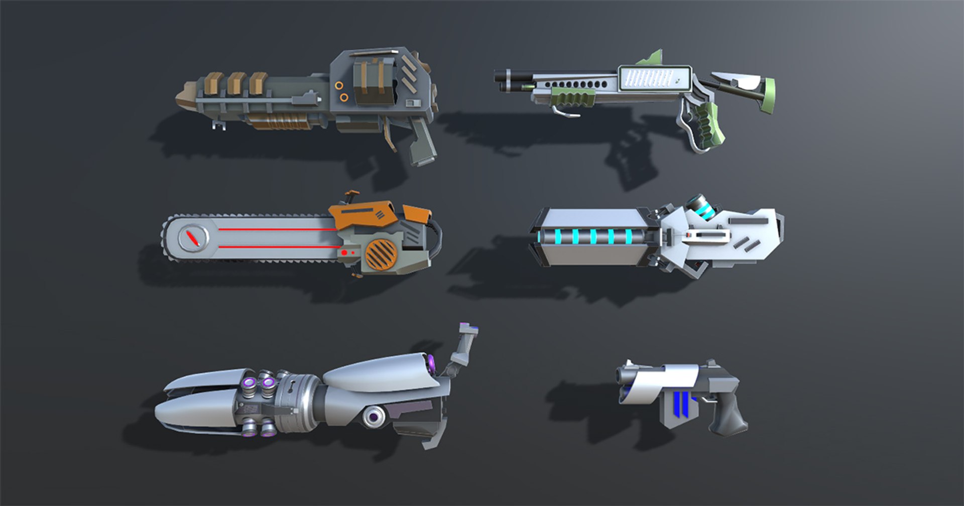 Pack weapons items colorful 3D model - TurboSquid 1201145