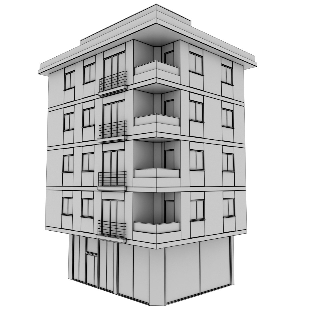 4-storey Simple Building Terrace Model - TurboSquid 1519708