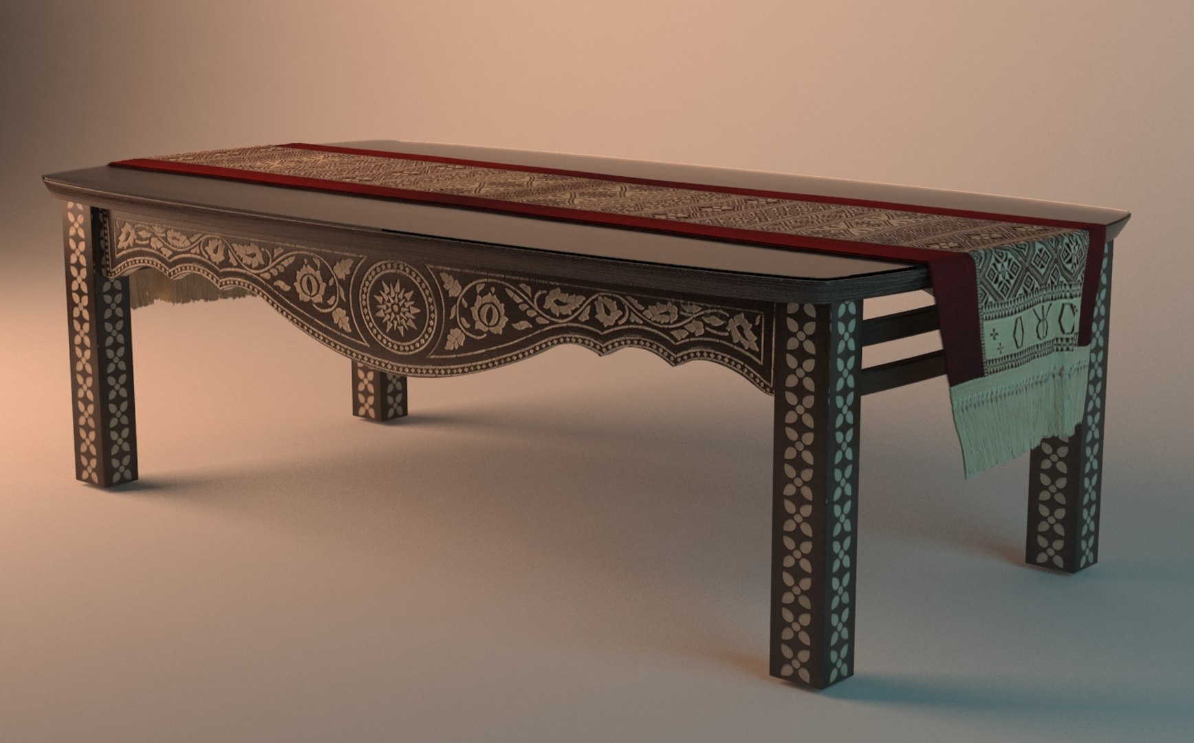 3d Model Of Table Wood Arabesque