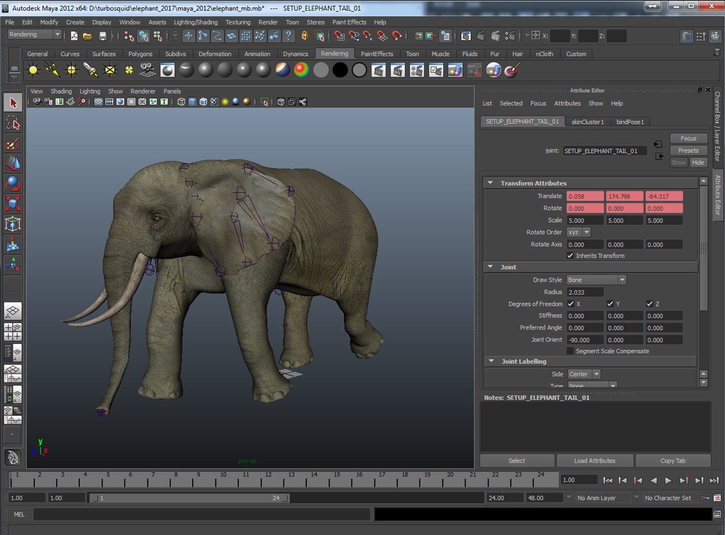 Max Elephant Rigged Polys Animation