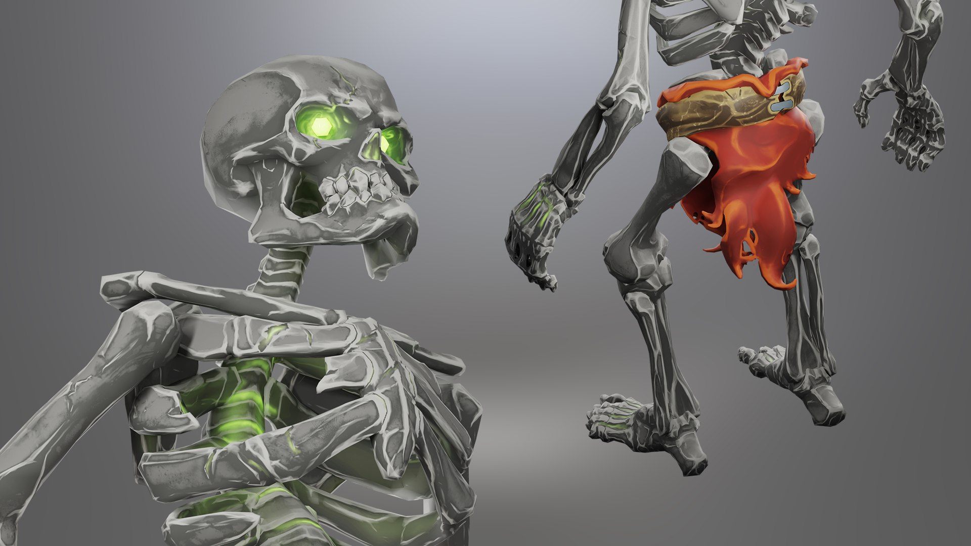 Animated Low Poly Game Ready Skeleton Pack Recruit Warrior Boss 3D ...