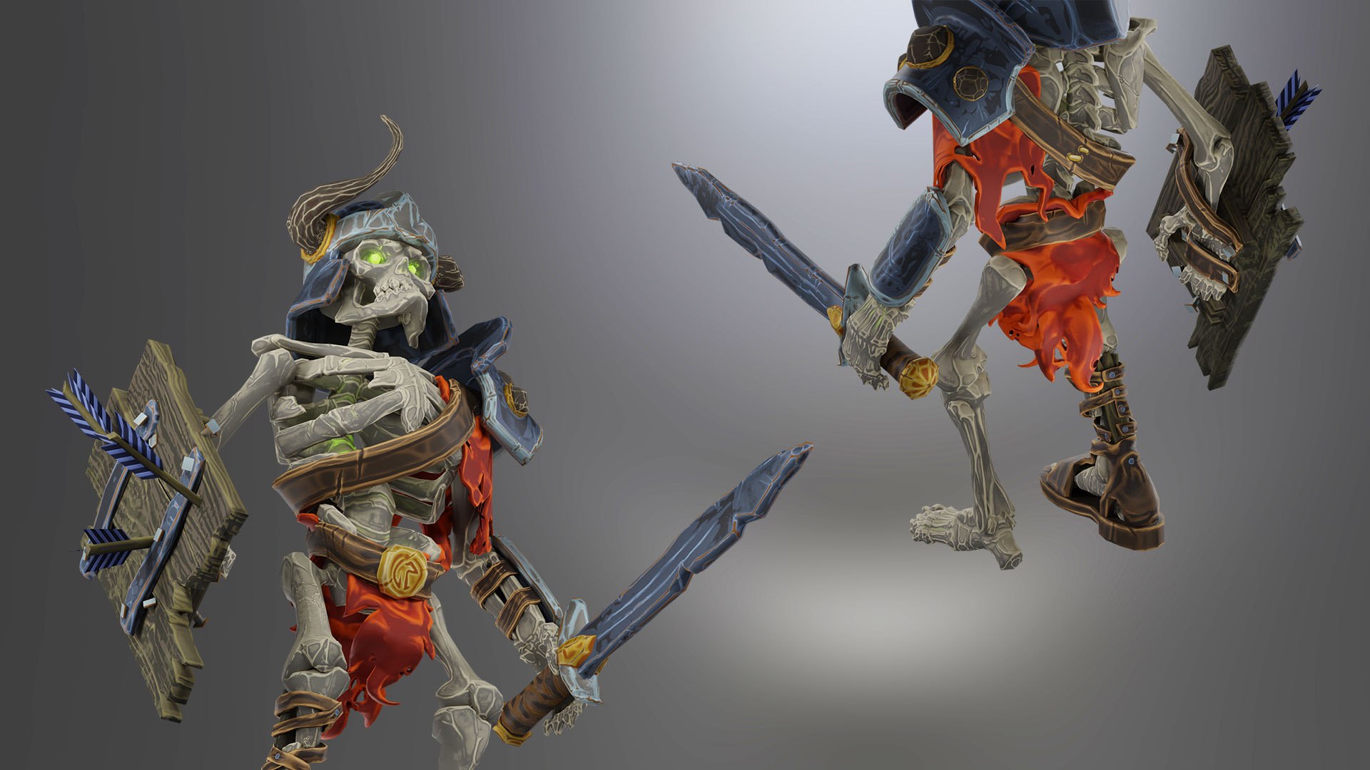 Animated Low Poly Game Ready Skeleton Pack Recruit Warrior Boss 3D ...