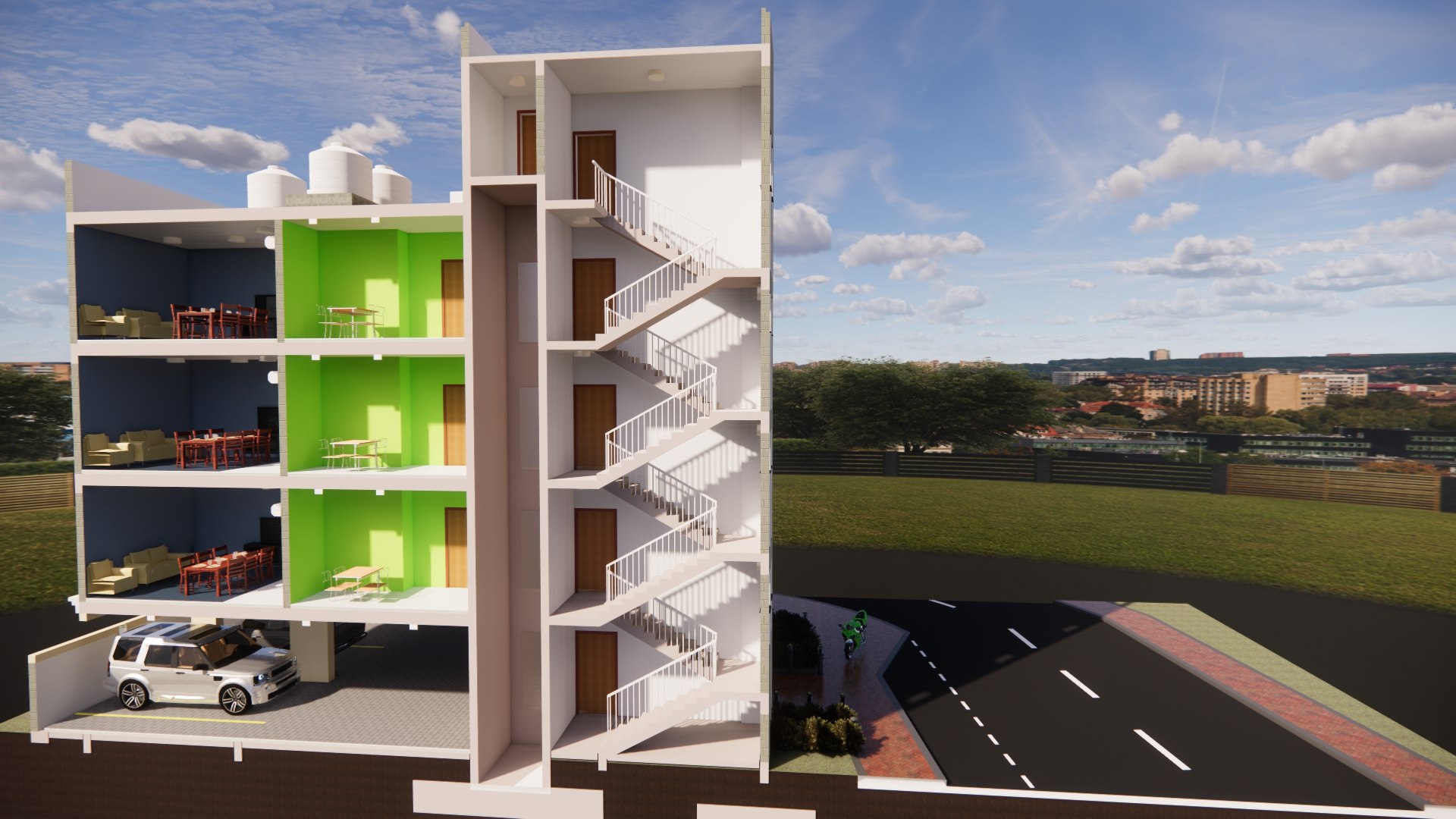 3D Residential Building G Plus 3 With Ground Parking - TurboSquid 1851057