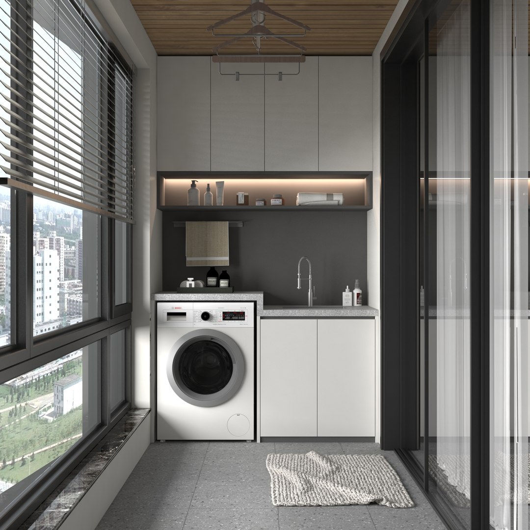 Modern Balcony Laundry Cabinet Combination Laundry Room Home Appliance ...