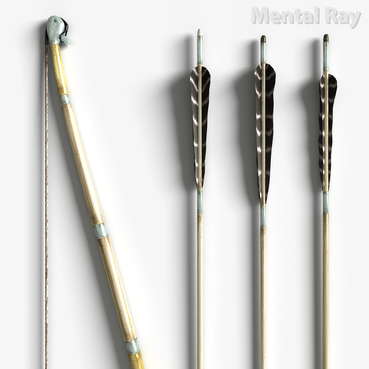 3d assyrian bow arrows assyria model
