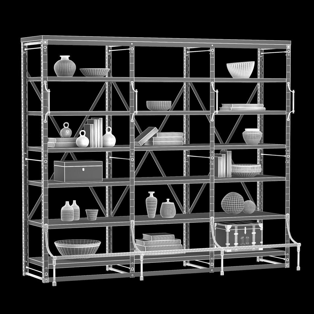 French Library Wide Rack 3d Model